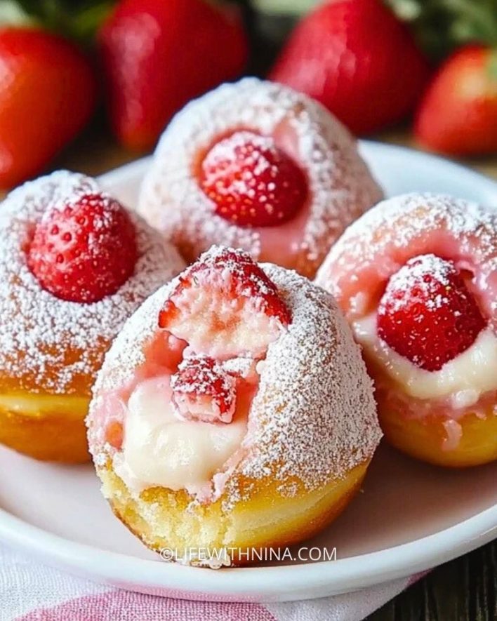 Strawberry Cheesecake Stuffed Donut Holes – Life With Nina