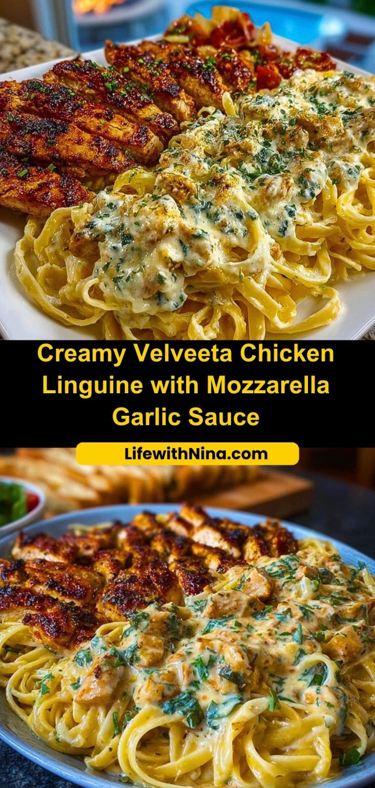 Creamy Velveeta Chicken Linguine With Mozzarella Garlic Sauce