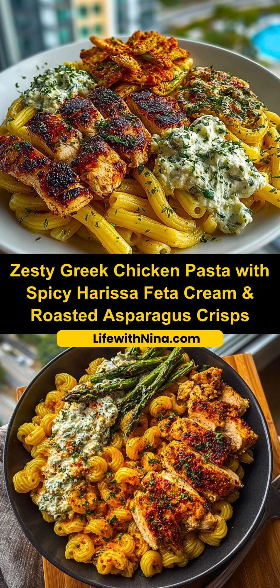 Zesty Greek Chicken Pasta with Spicy Harissa Feta Cream & Roasted ...