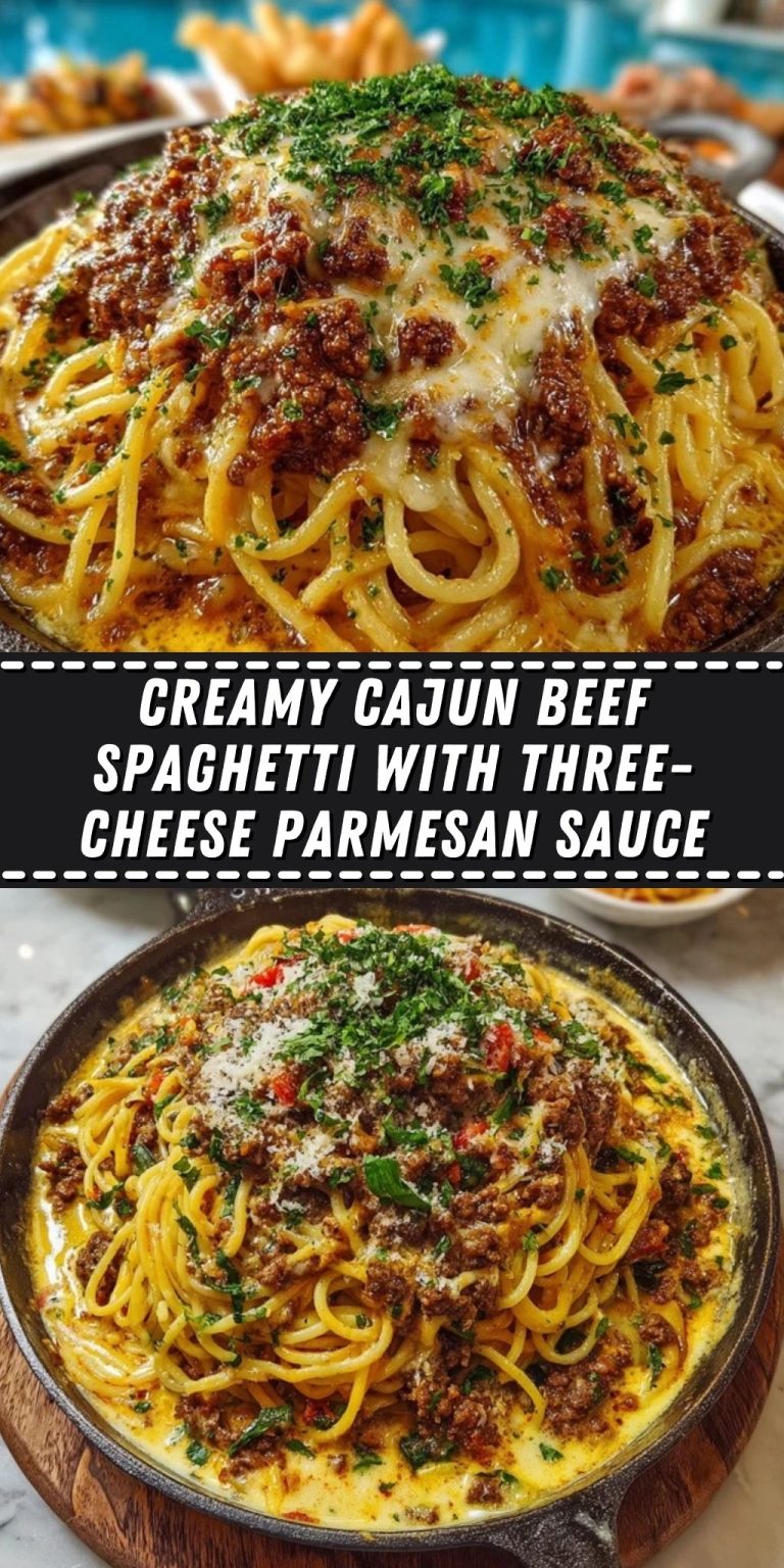 Creamy Cajun Beef Spaghetti with Three-Cheese Parmesan Sauce