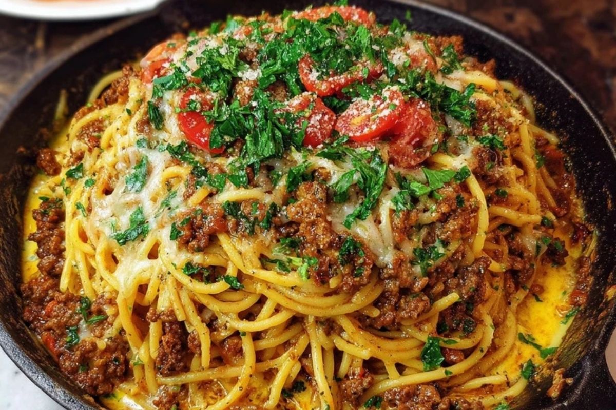 Creamy Cajun Beef Spaghetti with Three-Cheese Parmesan Sauce