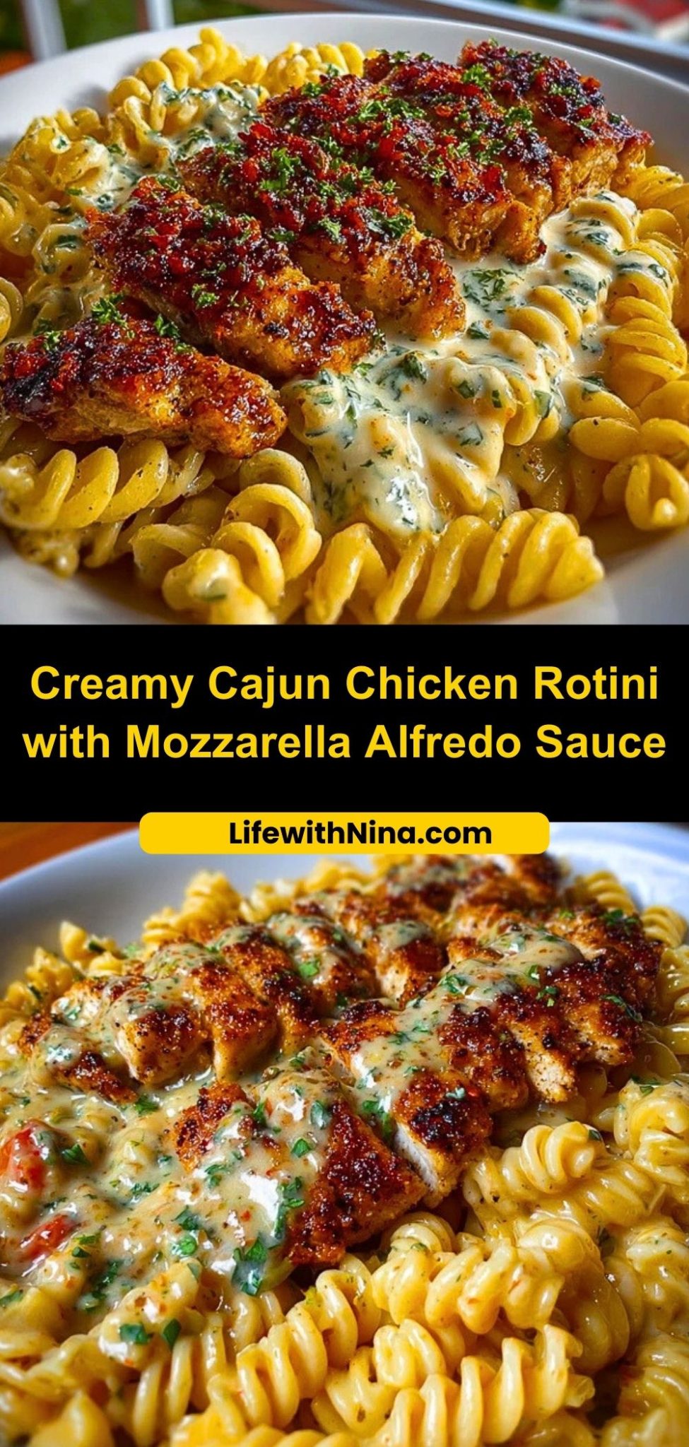 Creamy Cajun Chicken Rotini with Mozzarella Alfredo Sauce