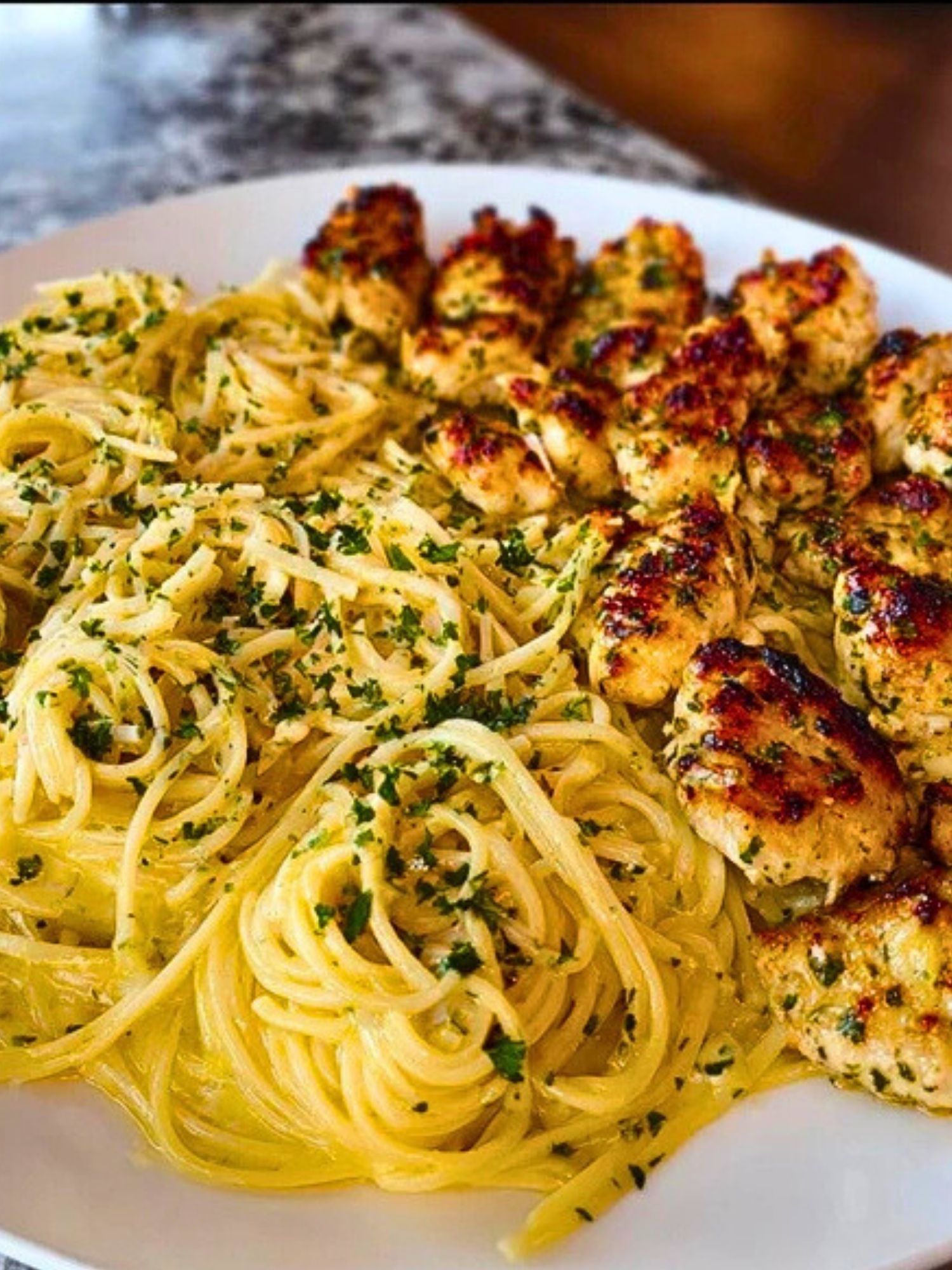 Creamy Garlic Parmesan Chicken with Cheesy Spaghetti