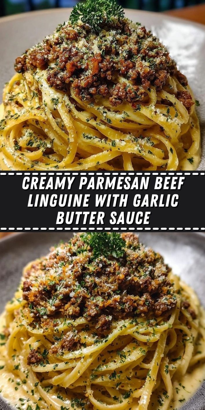 Creamy Parmesan Beef Linguine with Garlic Butter Sauce
