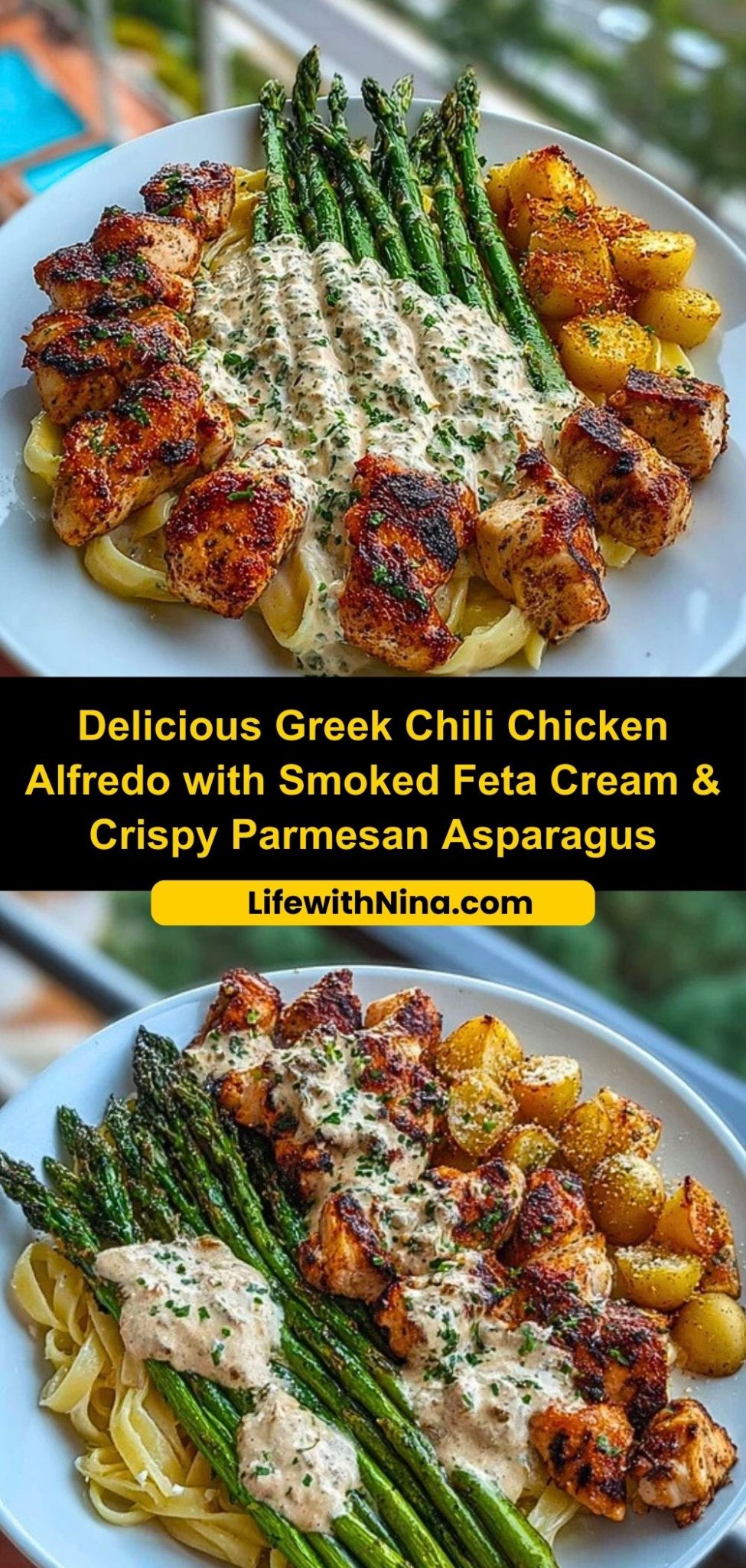 Delicious Greek Chili Chicken Alfredo with Smoked Feta Cream & Crispy ...