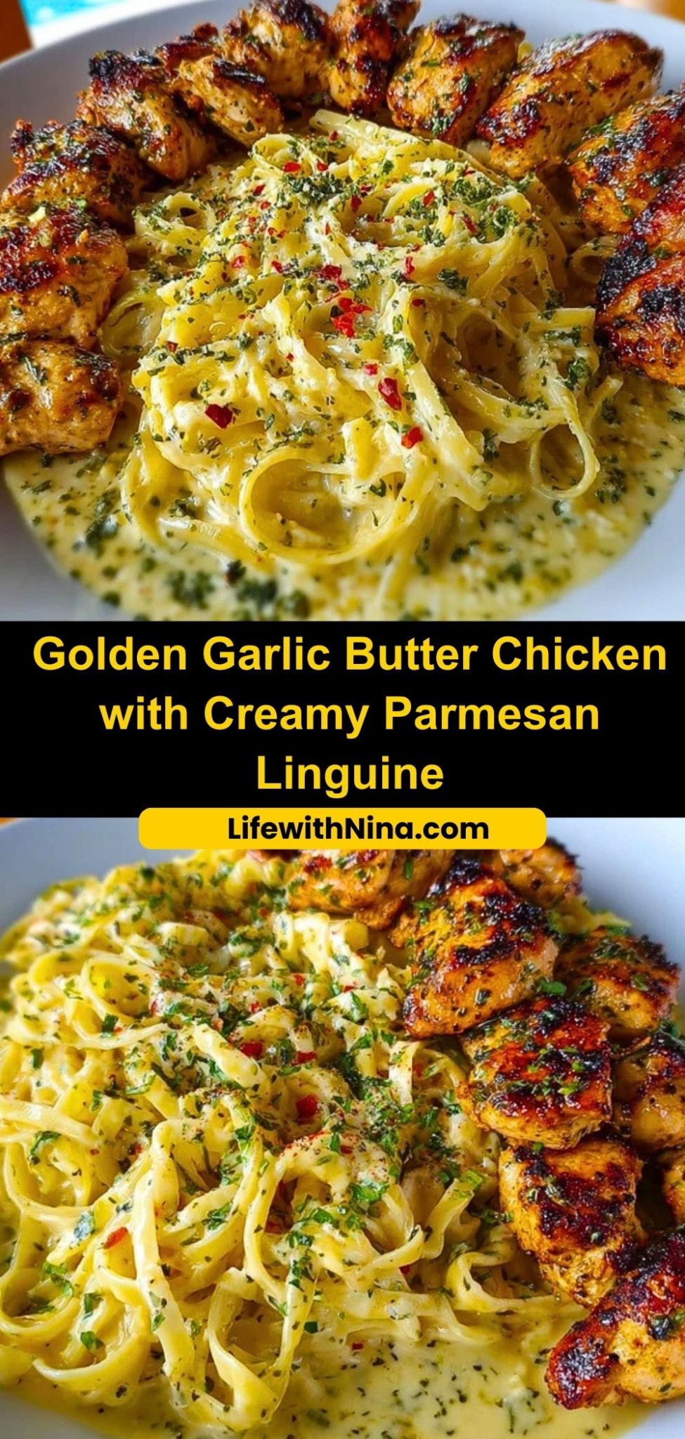 Golden Garlic Butter Chicken with Creamy Parmesan Linguine