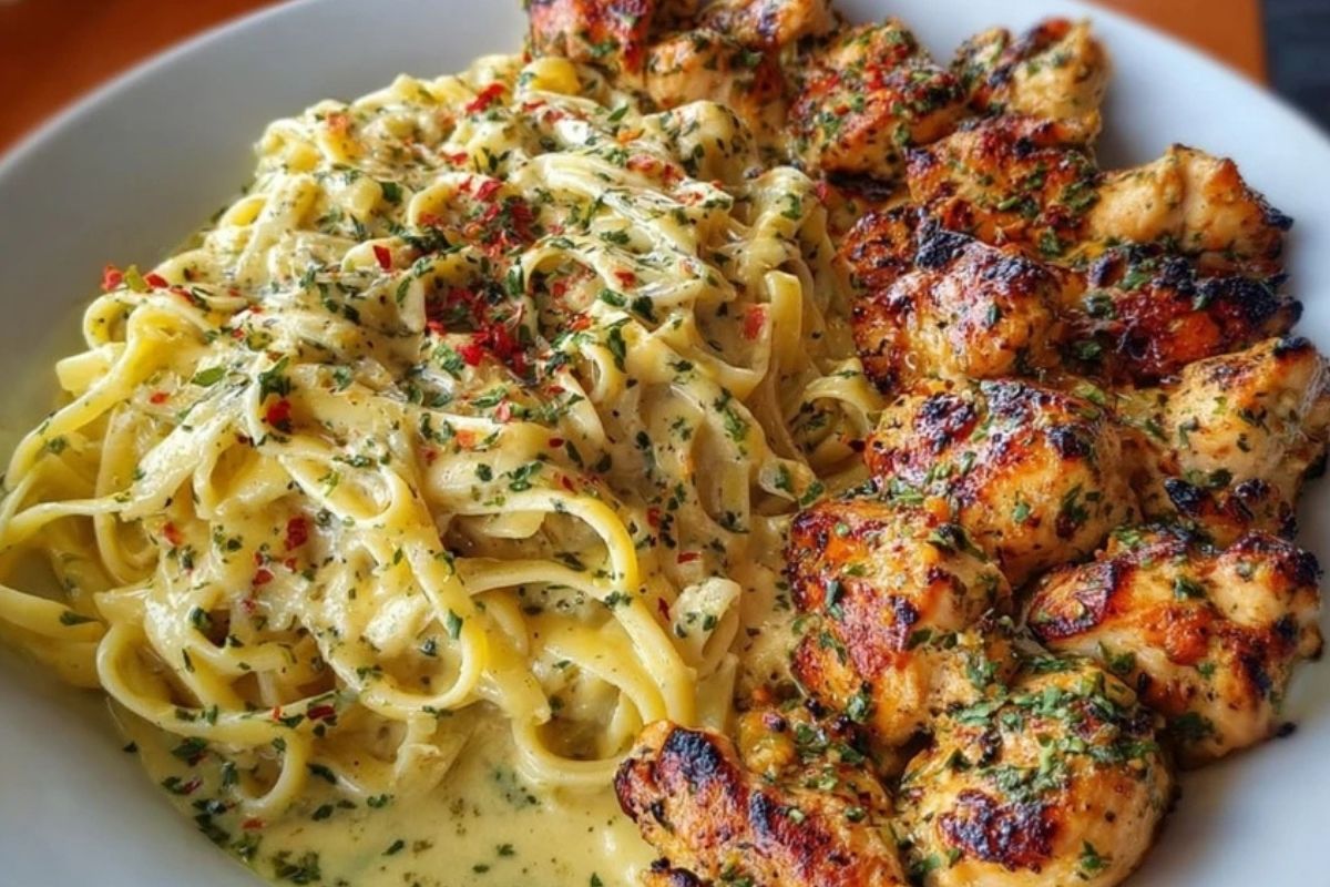 Golden Garlic Butter Chicken with Creamy Parmesan Linguine