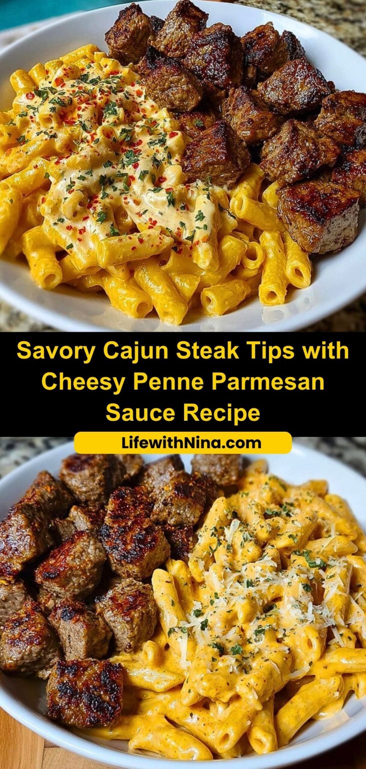 Savory Cajun Steak Tips with Cheesy Penne Parmesan Sauce