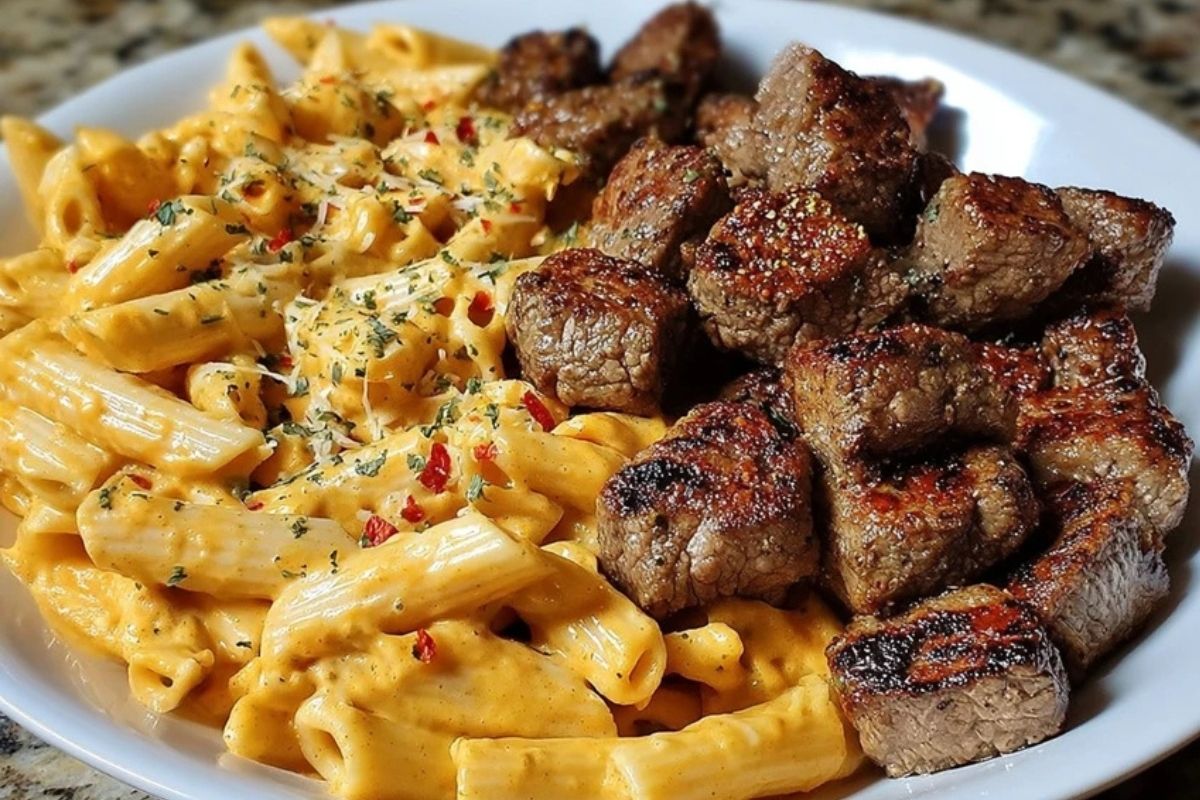 Savory Cajun Steak Tips with Cheesy Penne Parmesan Sauce
