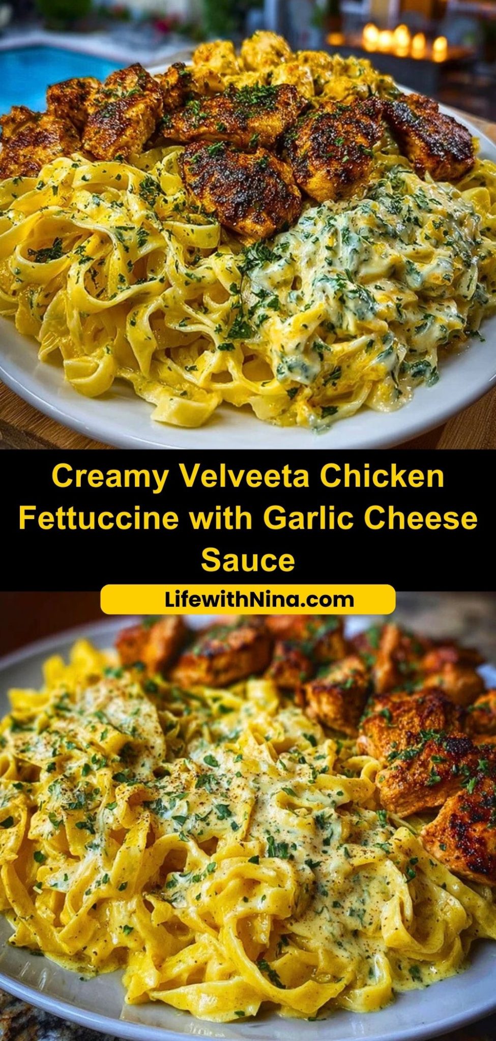 Velveeta Chicken Fettuccine with Garlic Cheese Sauce