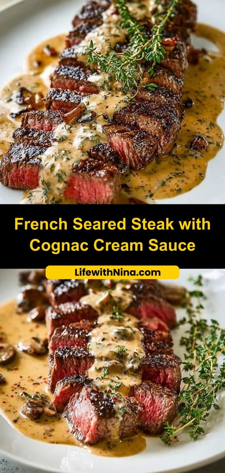 French Seared Steak with Cognac Cream Sauce
