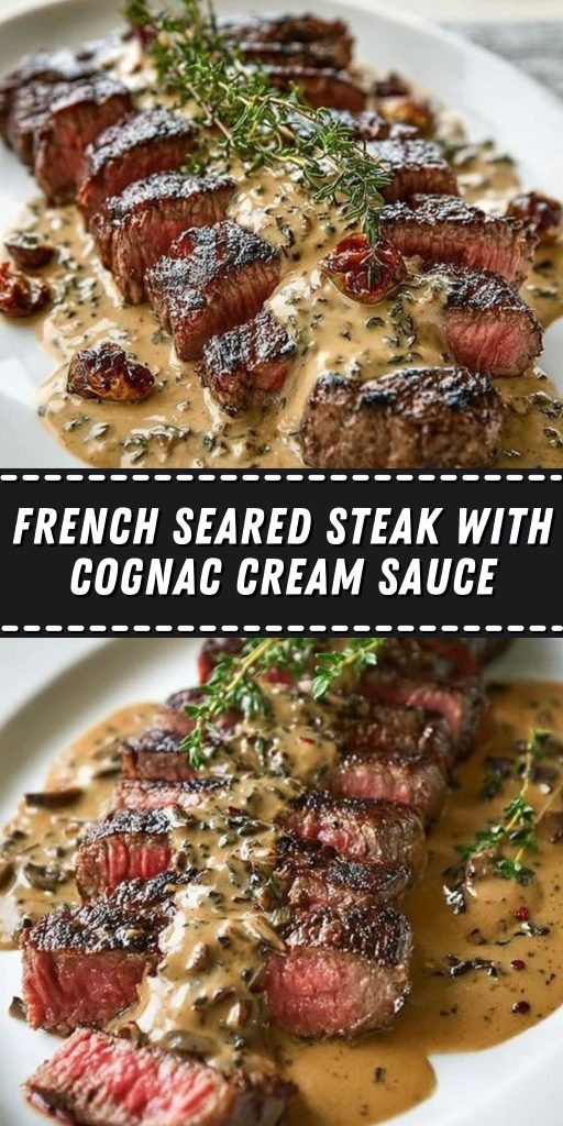 French Seared Steak with Cognac Cream Sauce