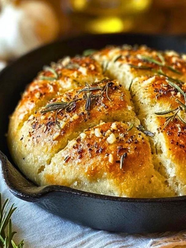 Rustic Garlic Rosemary Skillet Bread
