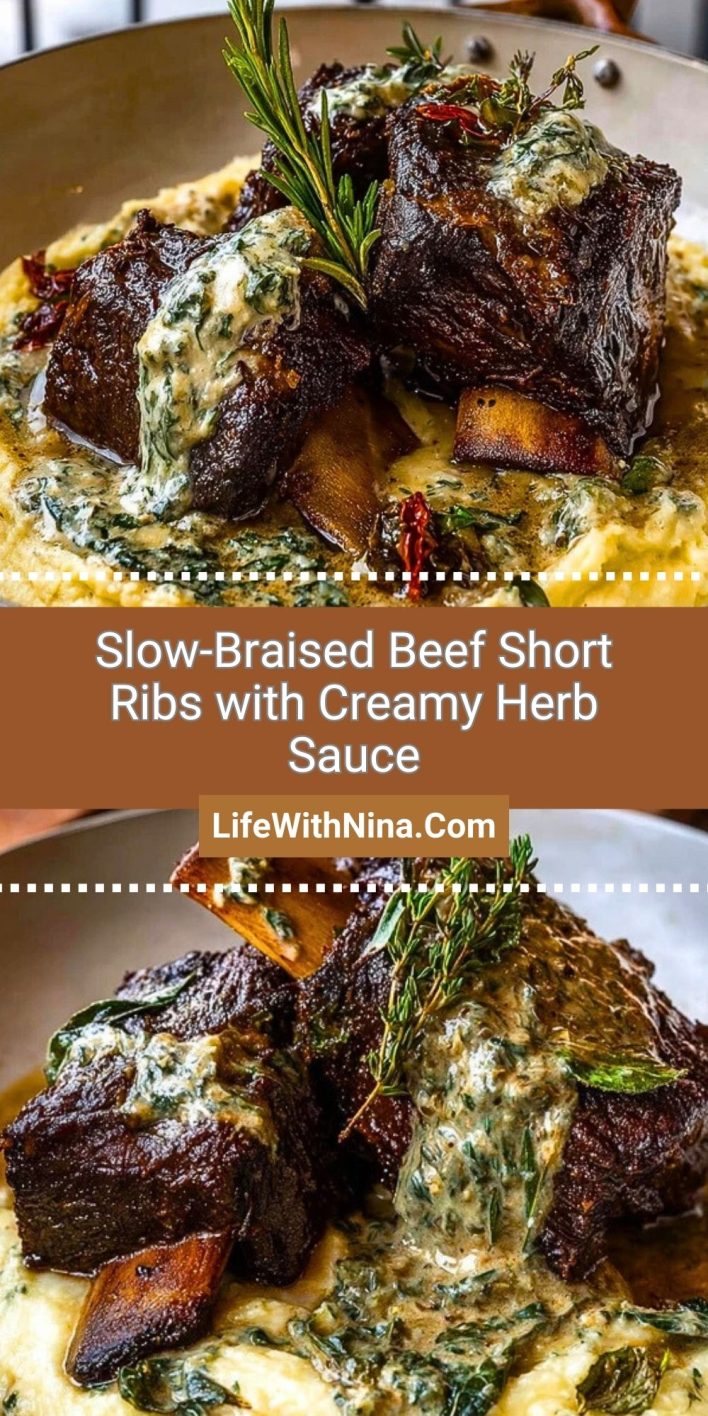 Slow-Braised Beef Short Ribs with Creamy Herb Sauce
