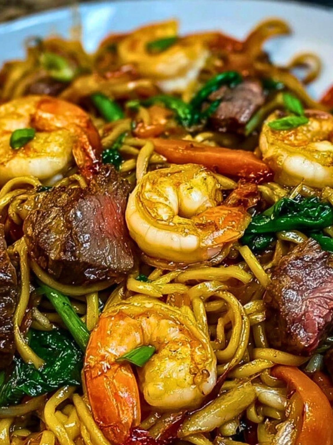 Surf & Turf Noodle Stir-Fry with Steak and Shrimp