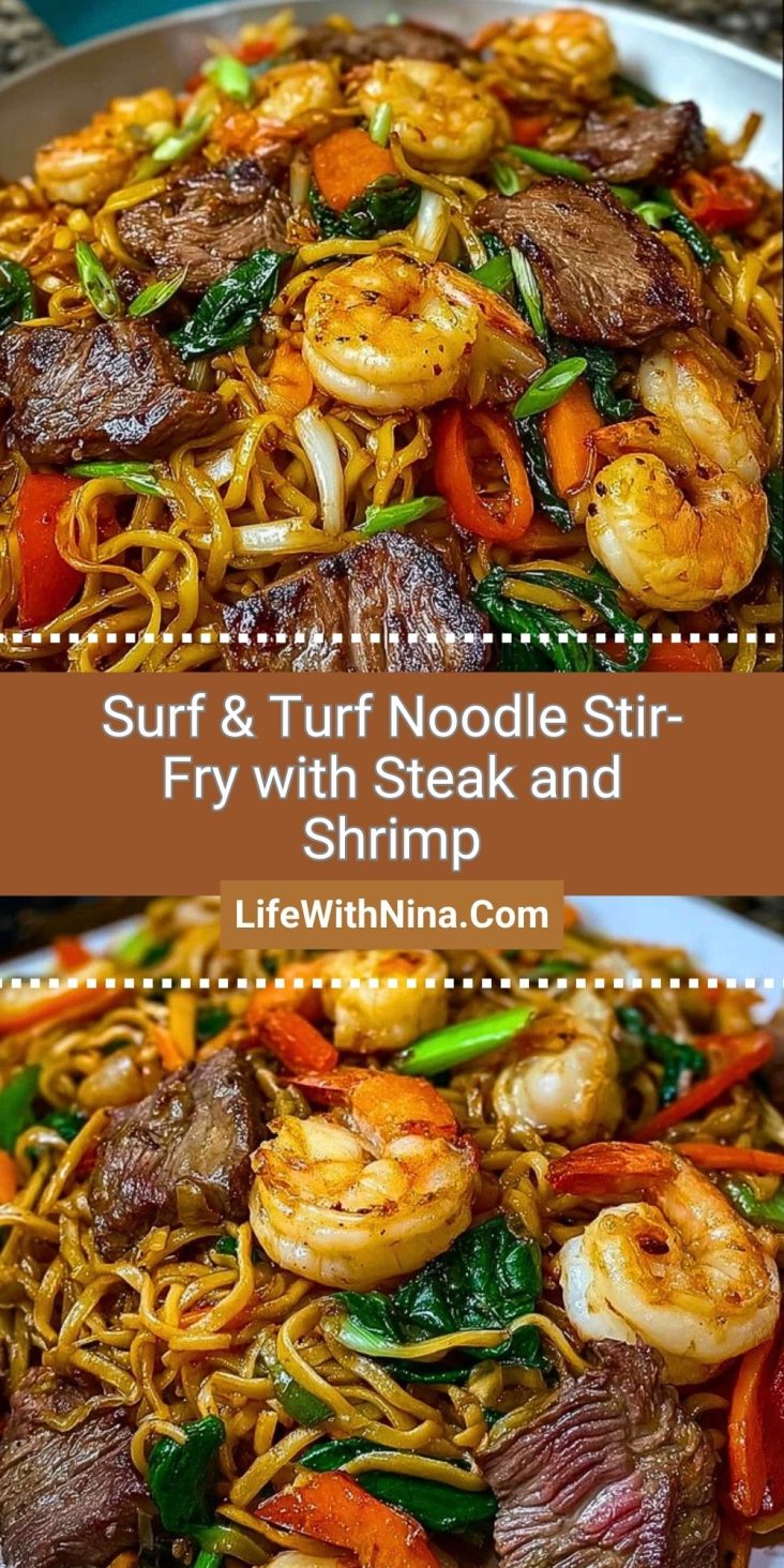 Surf & Turf Noodle Stir-Fry with Steak and Shrimp